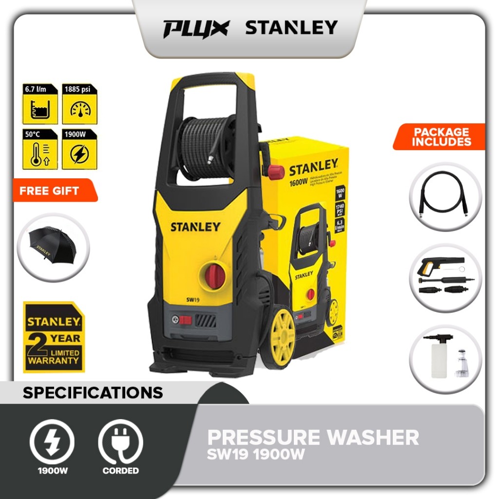 STANLEY SW19 130Bar 1900W Induction Motor High Pressure Washer Water ...
