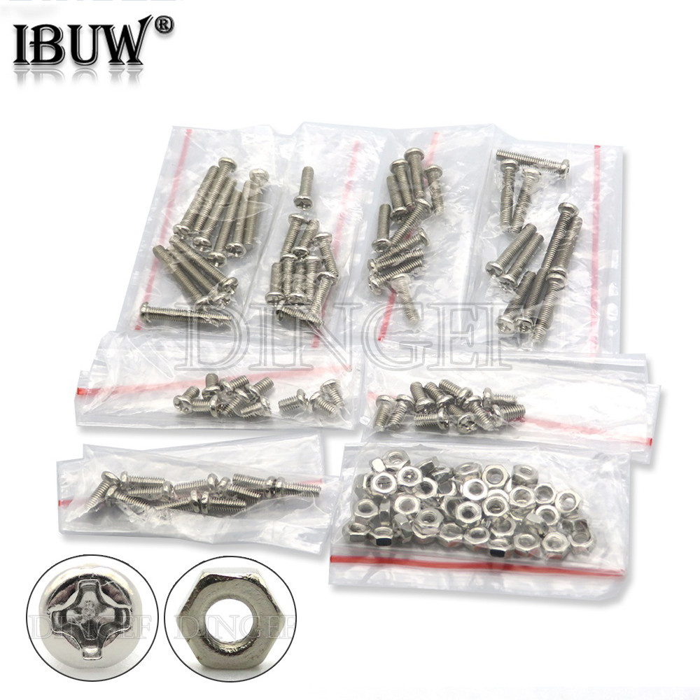 130PCS/lot M3 Screw Nut M3x5 3x6 3x8 3x12 3x16 Round Head Flat head ...