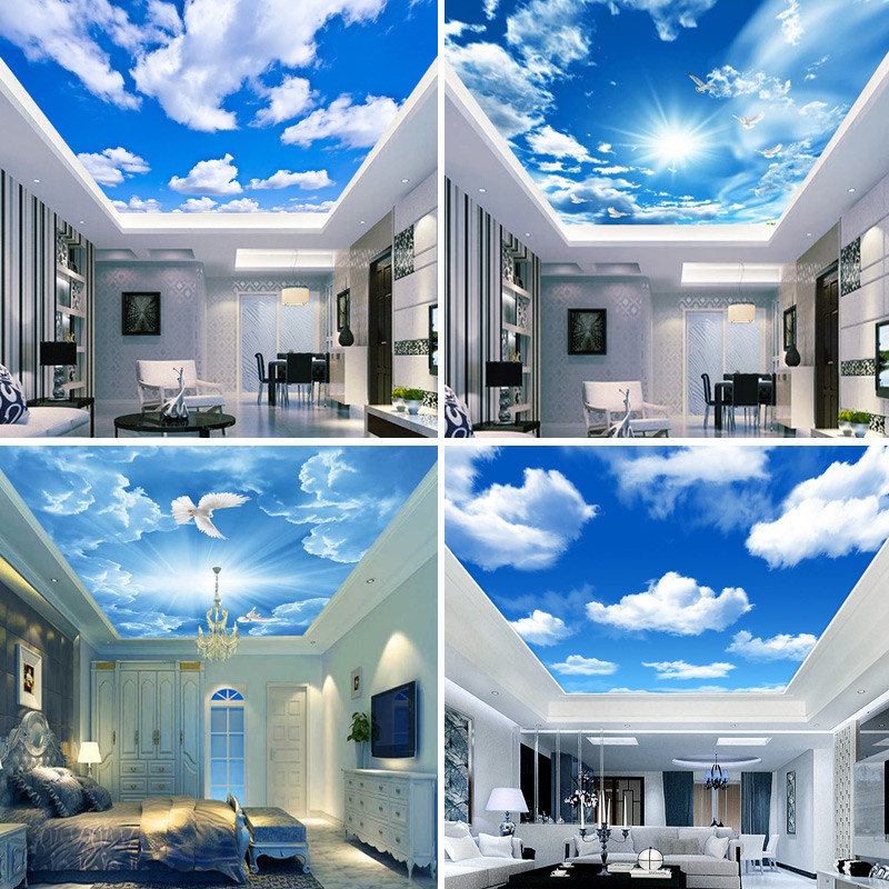 Kertas Dinding Awan Putih Langit Biru 3D 8D Ruang Tamu Bilik Tidur ...