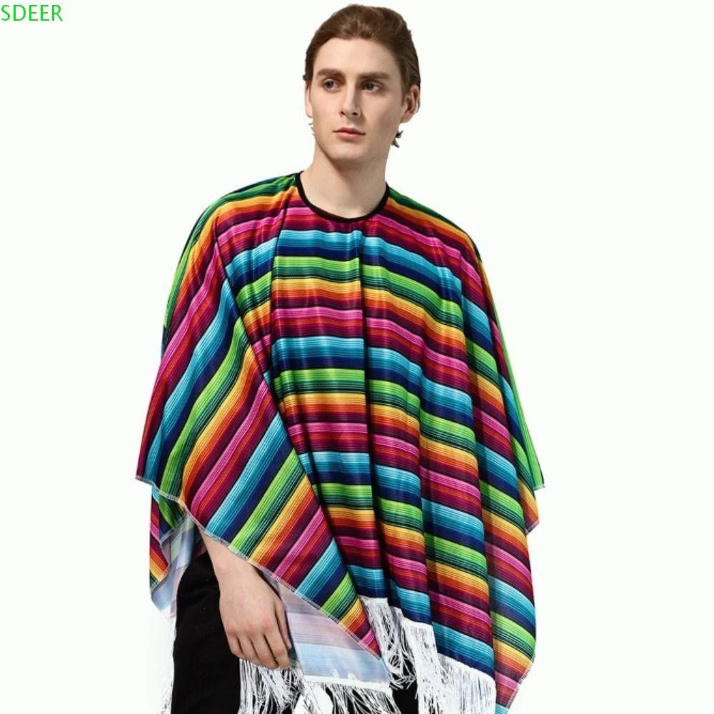 SDEER Mexican Costume, Cosplay Rainbow Stripe Mexican Style Cloak Cape ...