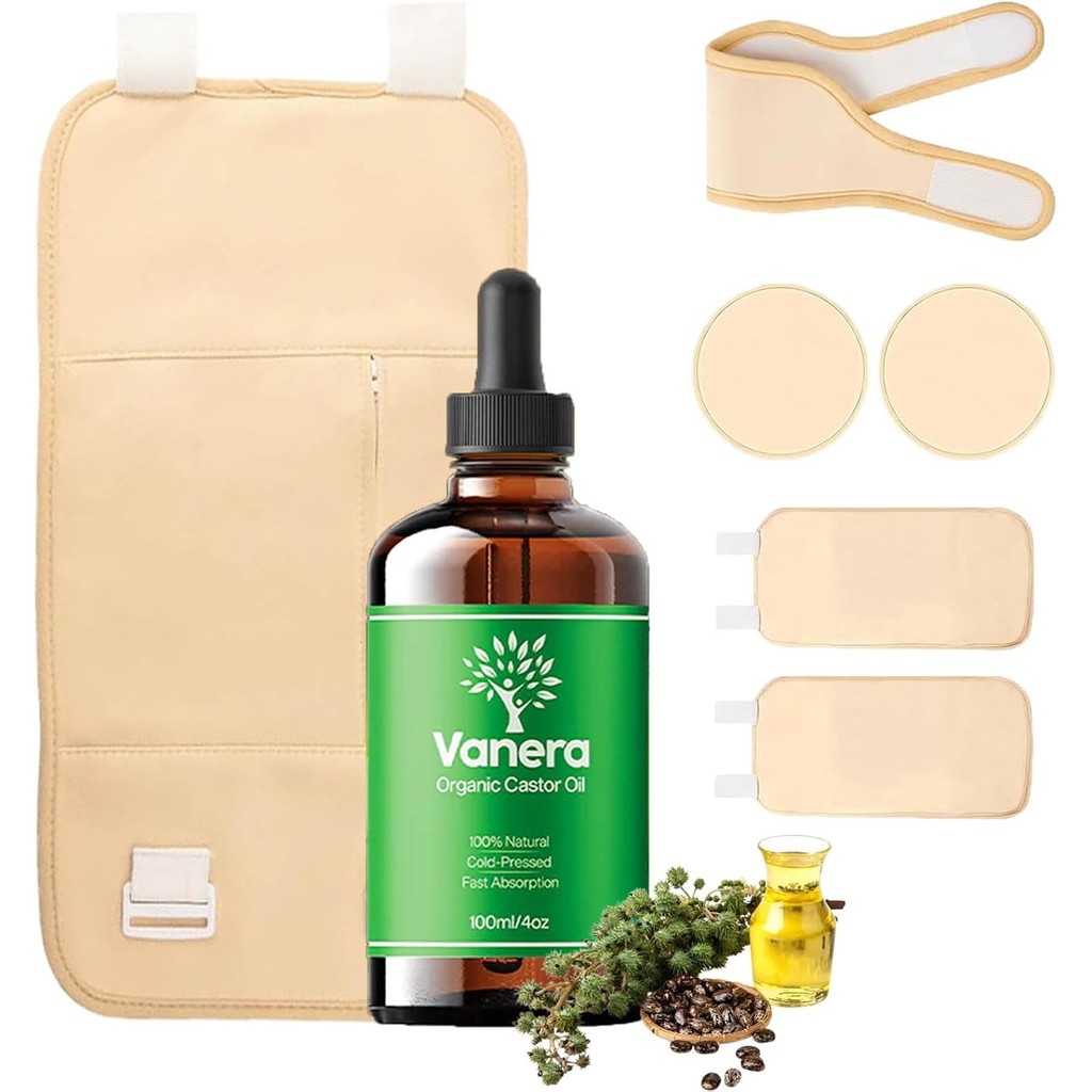 Vanera Castor Oil Pack Wrap Kit - Vanera Liver Wellness Pack Wrap Castor Oil, Organic Cotton ...