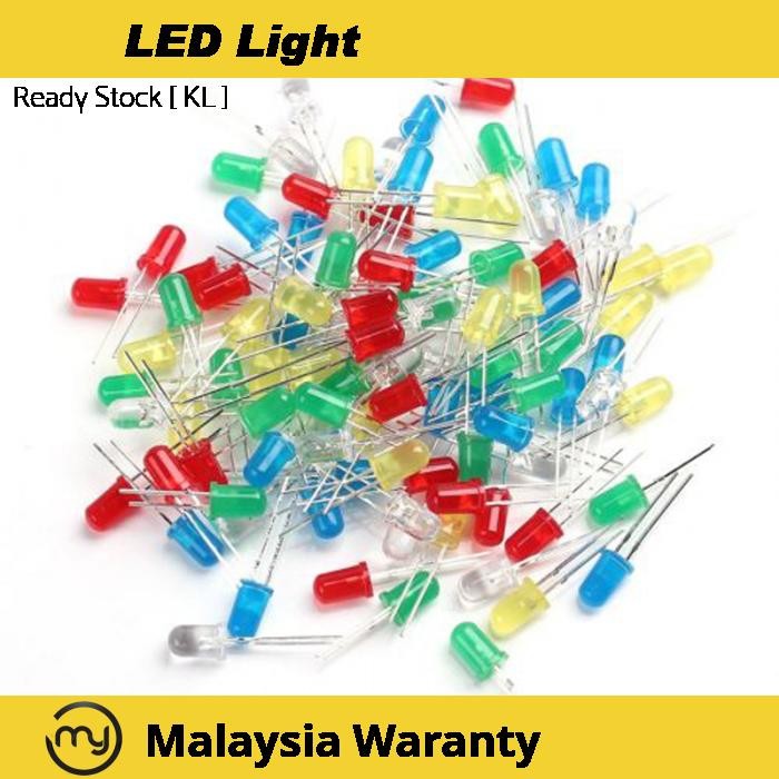 100pcs 5mm LED Light White Yellow Red Green Blue Assorted Kit Arduino ...