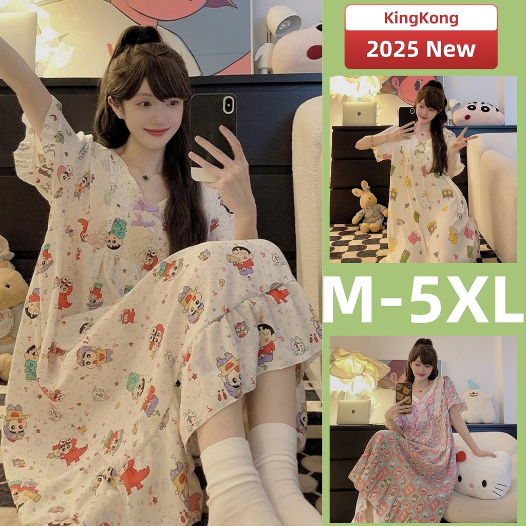 M-5XL Baju Tidur Night dress Pyjamas Women Plus Size Night Wear Pajamas ...