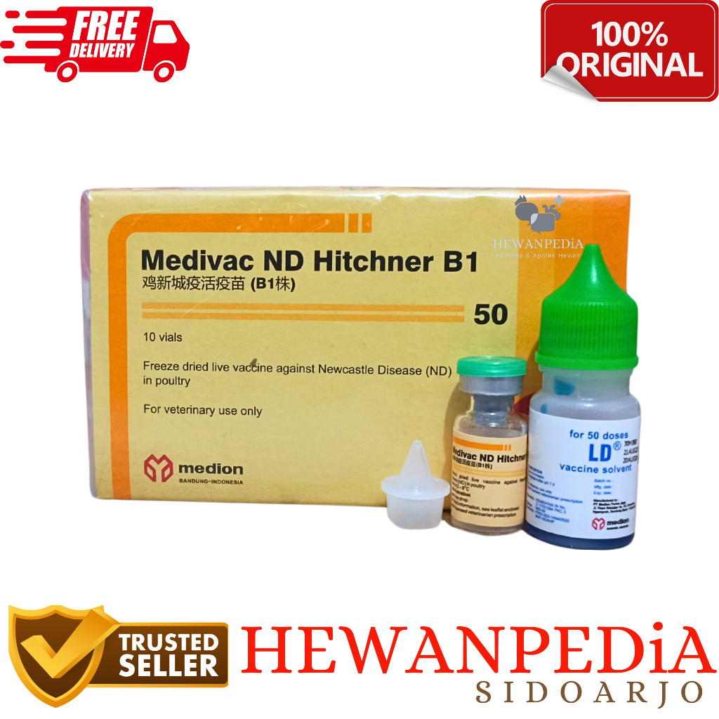 VACCINE ND HITCHNER B1 DOSAGE 50 TAILS + MEDIVAC MEDION SOLVENT ...
