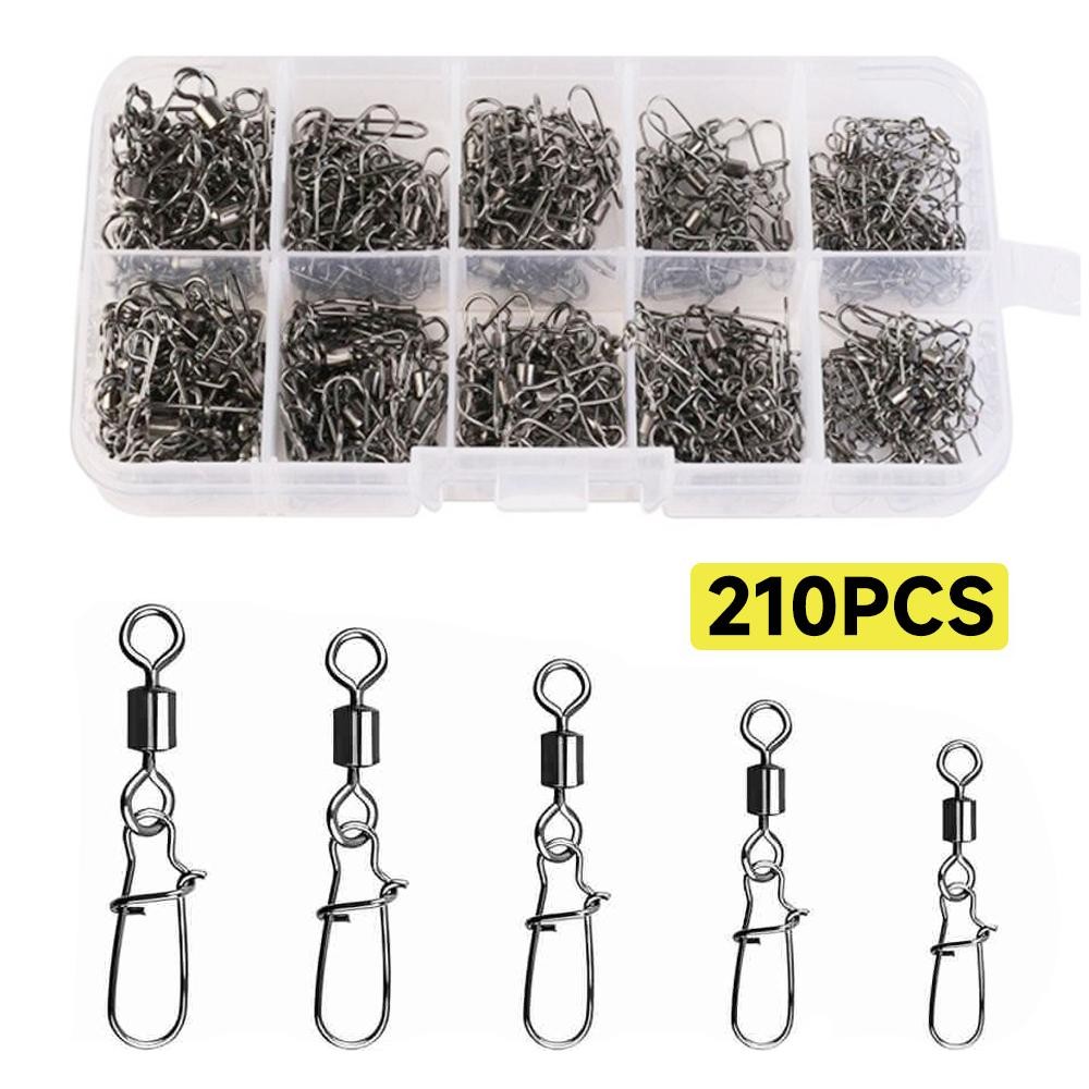 210pcs/box Fishing Swivel with Nice Snaps Rolling Barrel Fishing Swivel Snaps Fishing Tackle Kit ...