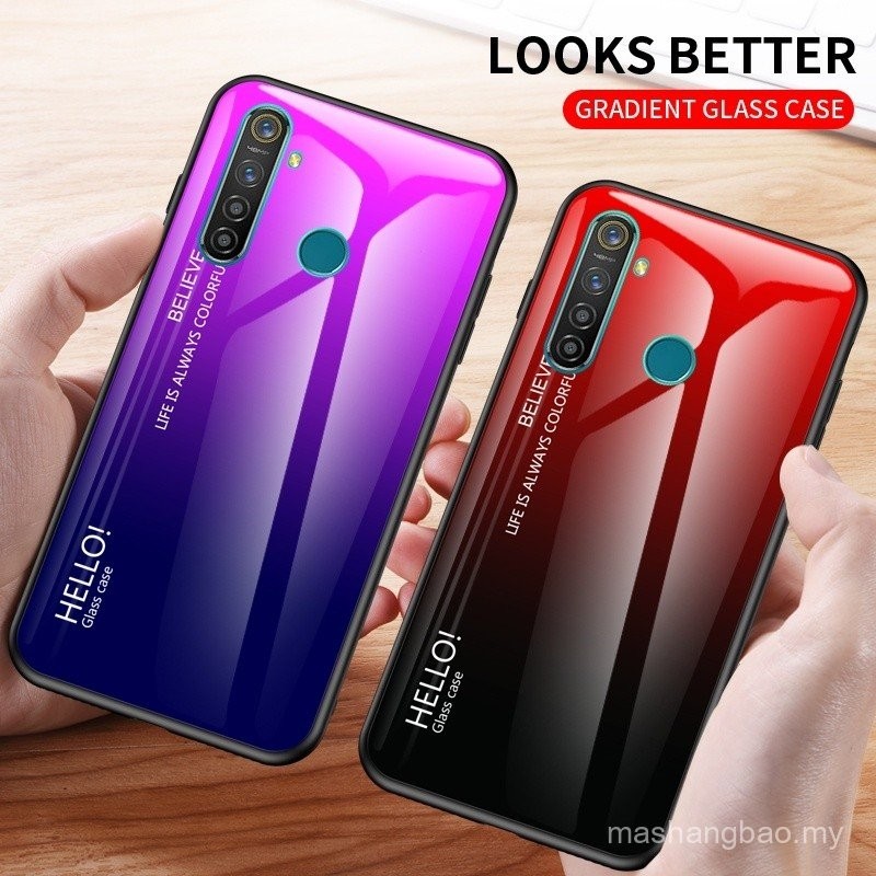 Casing For Realme 5i Realme5i RMX2030 Case Gradient Tempered Glass Case ...