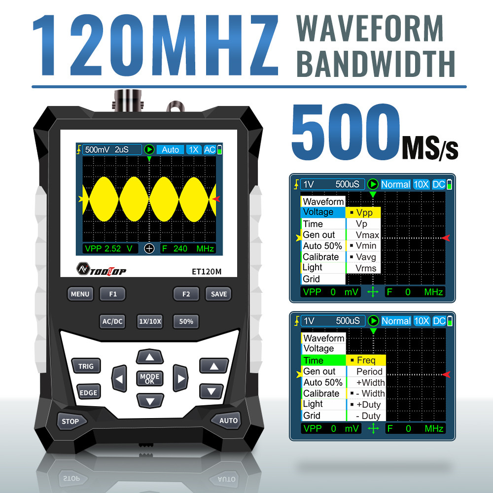 TOOLTOP ET120M 500MS/s 120MHz Professional Digital Oscilloscope ...