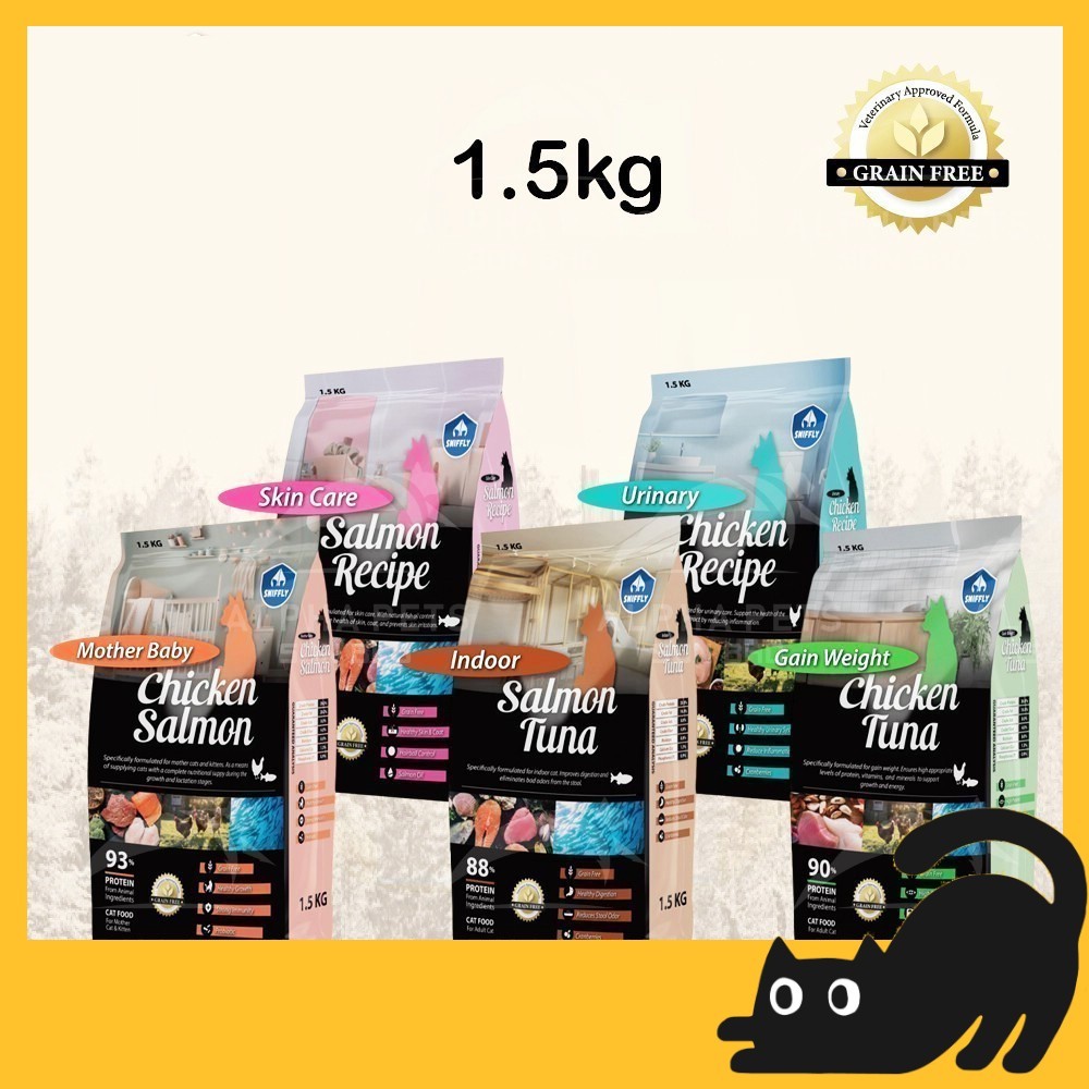 SNIFFLY Cat Dry Food (1.5kg Original Pack) Grain Free Skin Care Weight ...