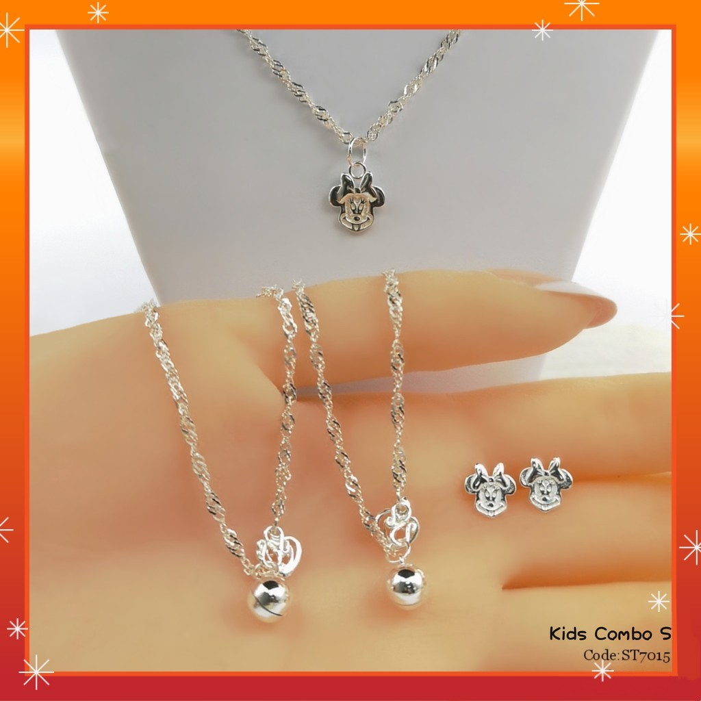 💥PROMO💥#ST7015 KID'S COMBO SET 5 In 1 Silver 925 Minnie Mouse Jewelry Set (Combo Set Budak ...