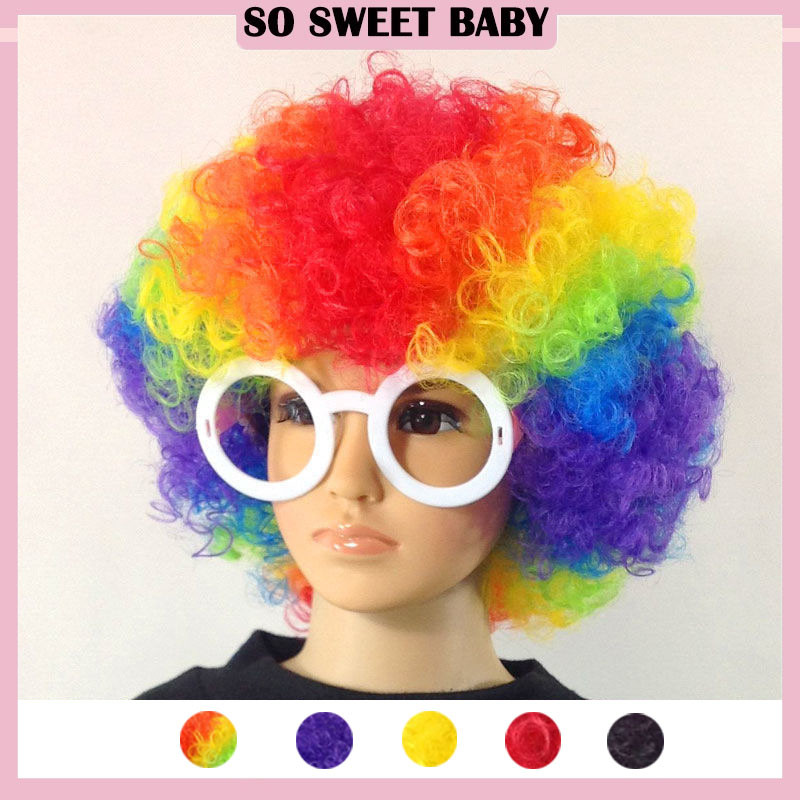 Afro Hair Wig Curly Clown Hair Cosplay Circus Fancy Dress Hair for Halloween Party Rambut Palsu ...