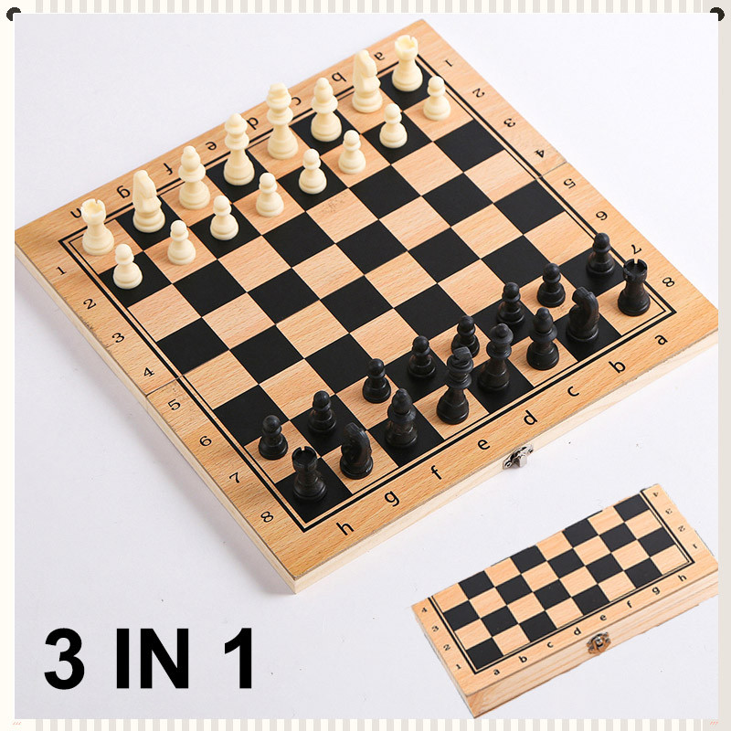 3 IN1 Wooden Chess Board Folding Chess Board Game International Chess ...