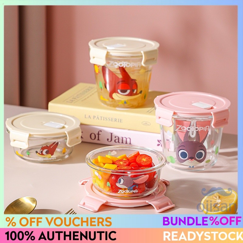 [Disney] [Zootopia] Glass Small Round Fresh-keeping Bowl with Lid 380ml ...