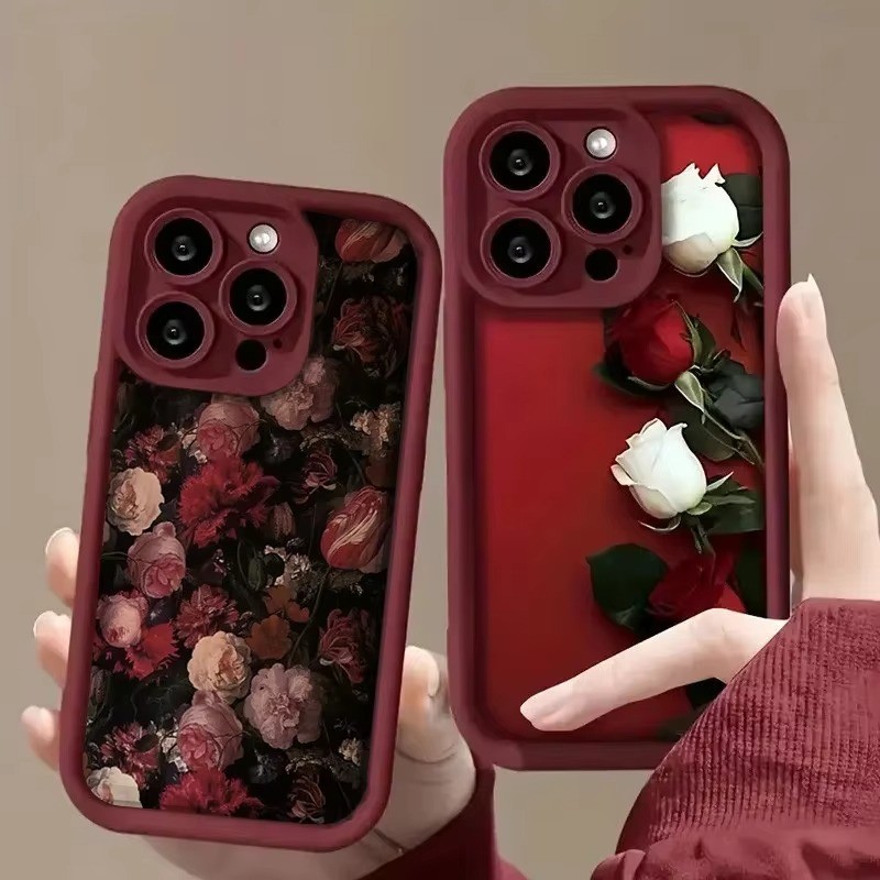 Retro Wine Red Phone Case For iPhone 11 12 13 Pro Max 16e 14 15 16 Pro ...