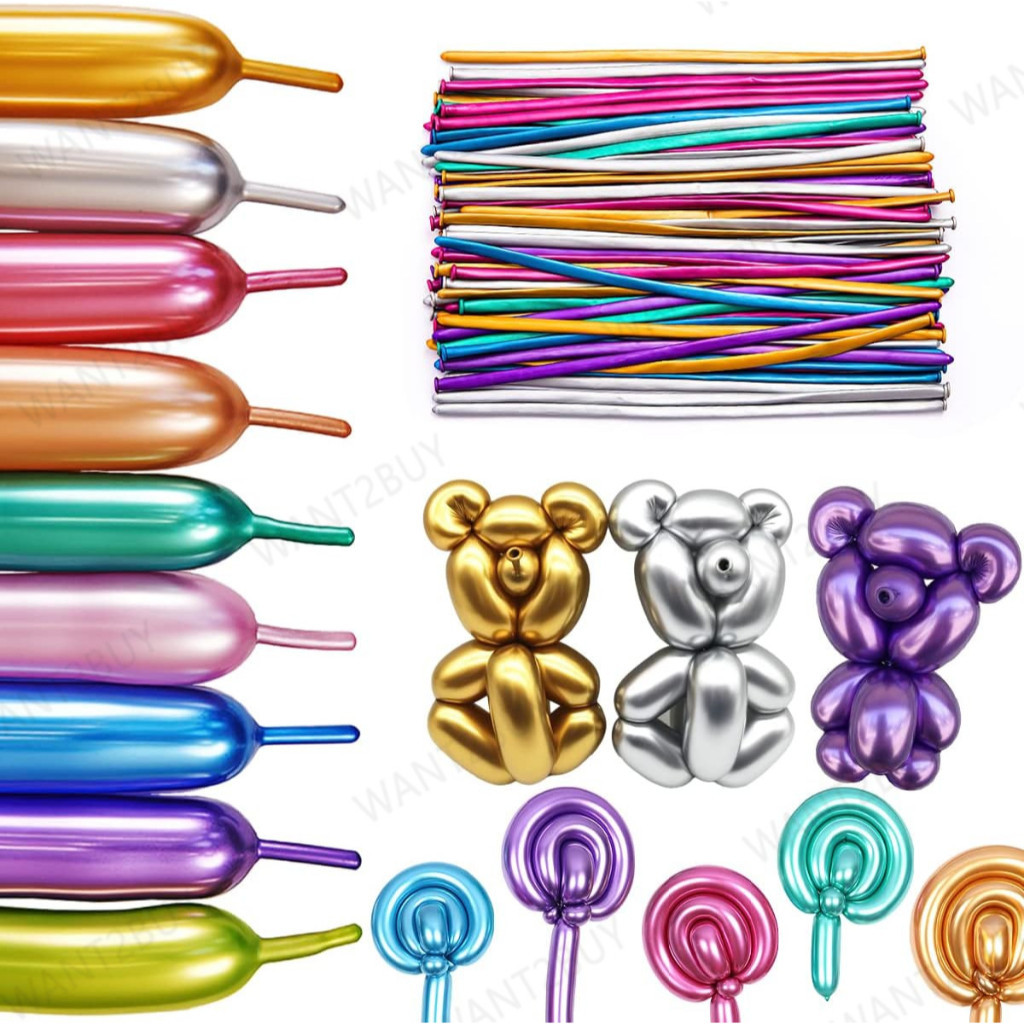 JOY Balloon Twist 100pcs Latex Long Macaron Metalic Chrome Colorful ...