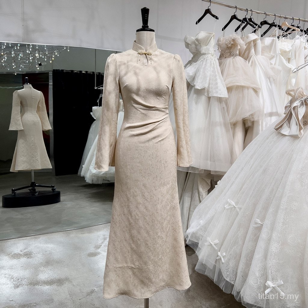 Rok gaun cheongsam warna aprikot penambahbaikan retro mewah gaya Cina ...