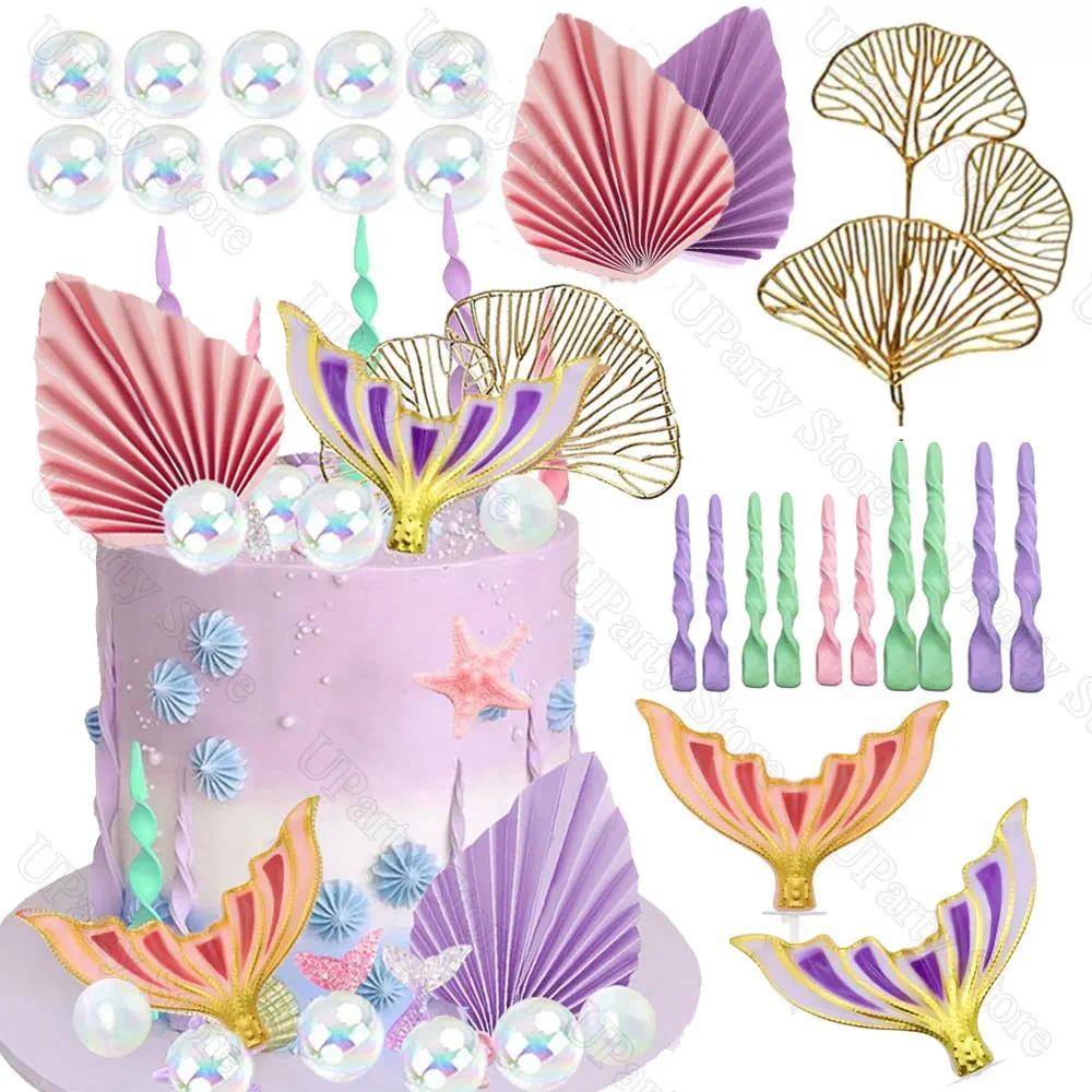 25Pcs Mermaid Cake Toppers Bubbles Seeweed Big Mermaid Tail Cake Topper ...