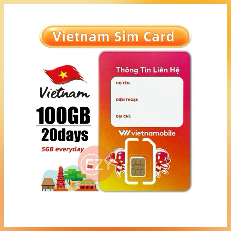 Vietnam Travel Sim Card 100GB 20days (5GB per day)Vietnamobile 越南旅游电话卡 ...