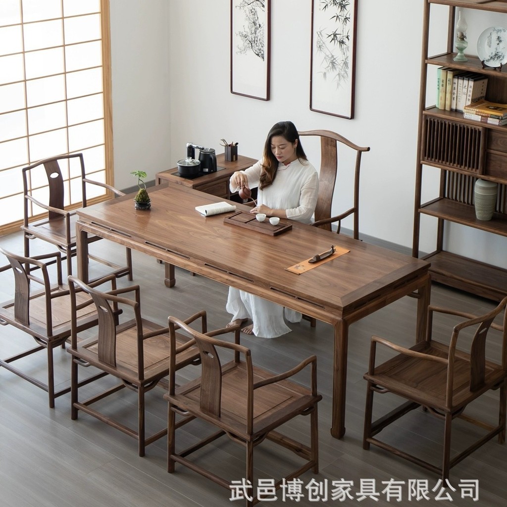 Meja teh elm tua gaya Cina baru, tunik, meja tapal kuda, meja minum teh ...