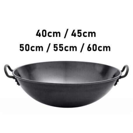 Pre-Seasoned Traditional Non-coated Carbon Steel Pow Wok with Two ...