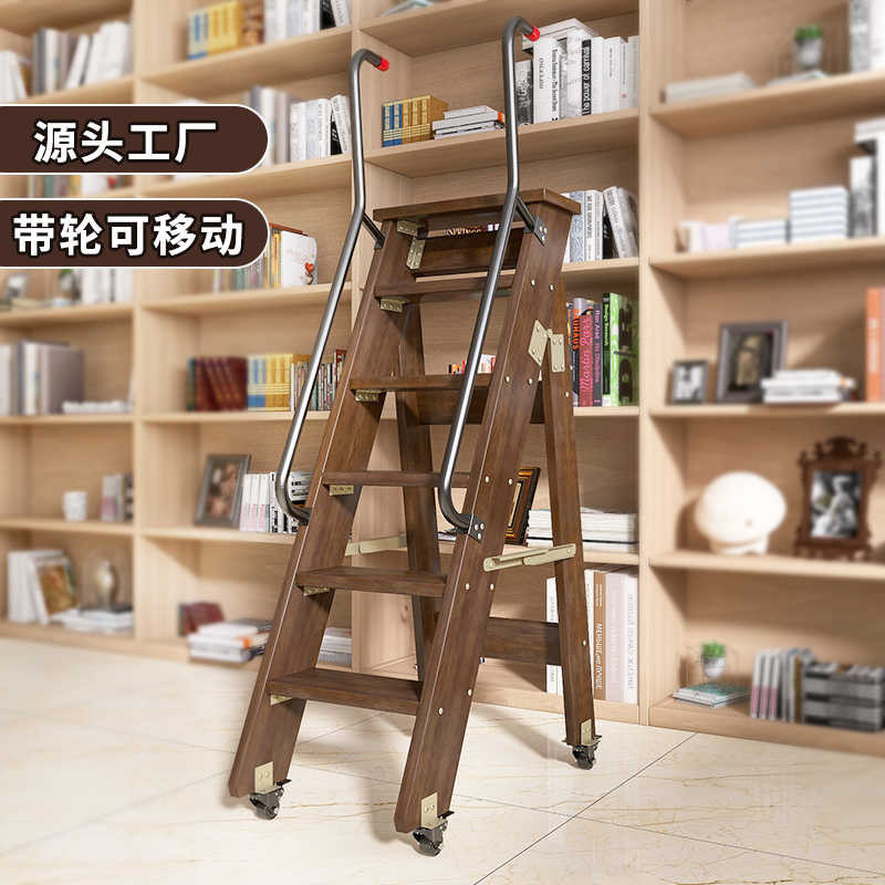 Tangga Kayu Pepejal Alih Isi Rumah Berbilang Fungsi dengan Roda Tangga ...