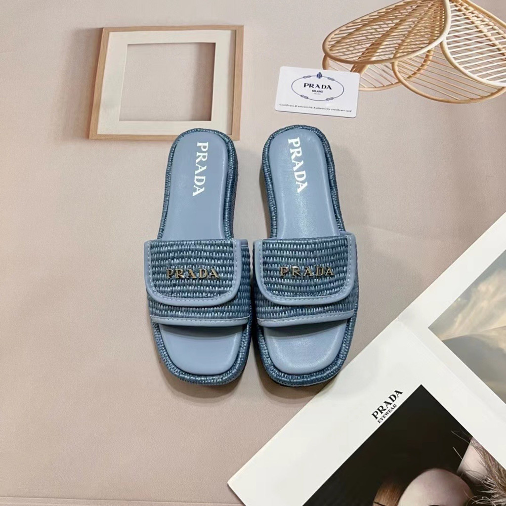 PRADA3608 Metal Triangle Logo Thick-Soled Slippers Outer Wear Women ...