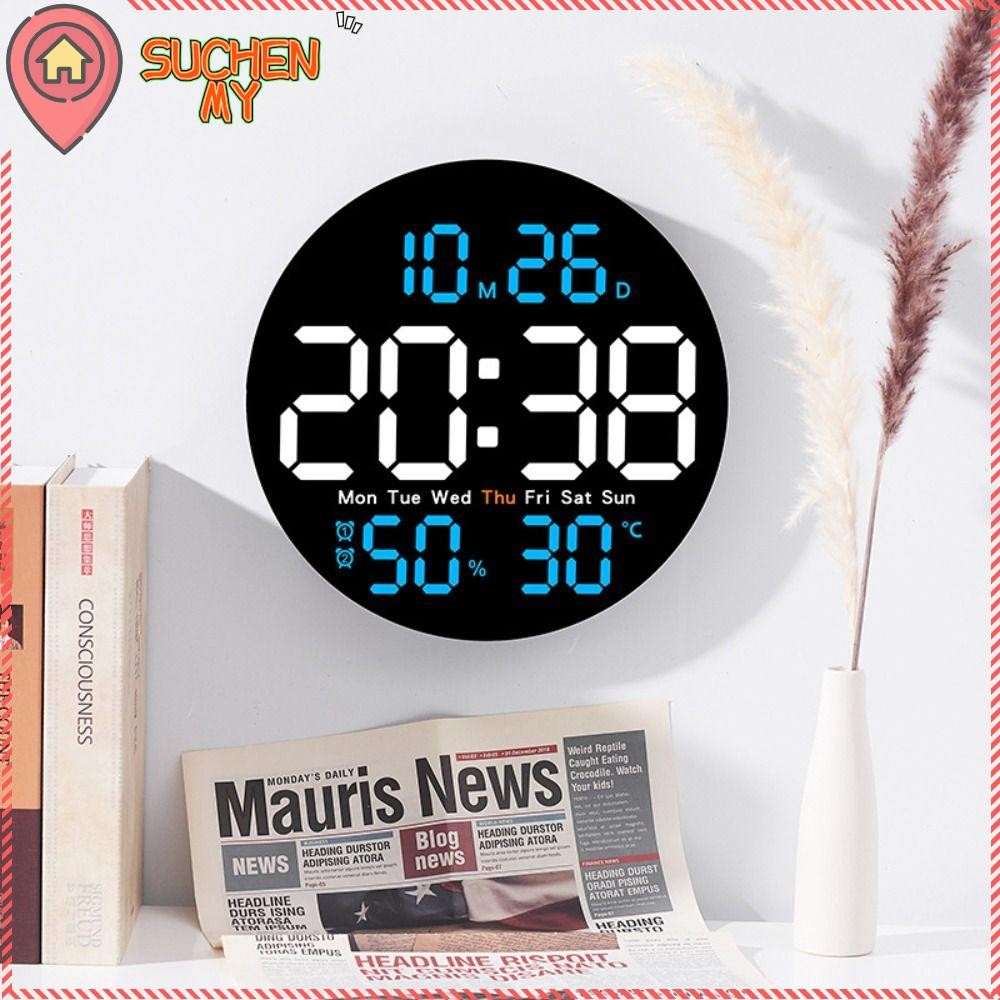 SUCHENMY Digital Wall Clock, Temperature Humidity Date Week Display ...