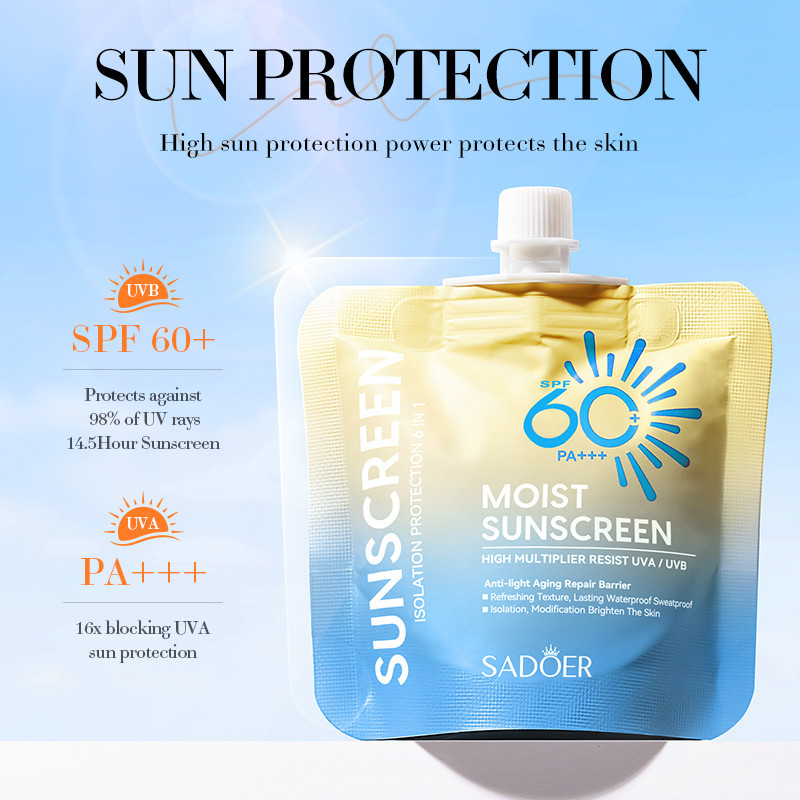 ROREC SADOER SPF60+ PA+++ Moist Sunscreen High Multiplier Resist UVA UVB Anti-Light Aging Repair ...