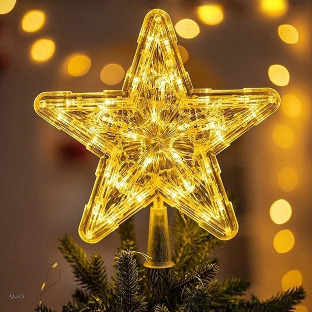 QJS Christmas Tree Topper Big Five-pointed Star LED Lights Shiny Flash ...