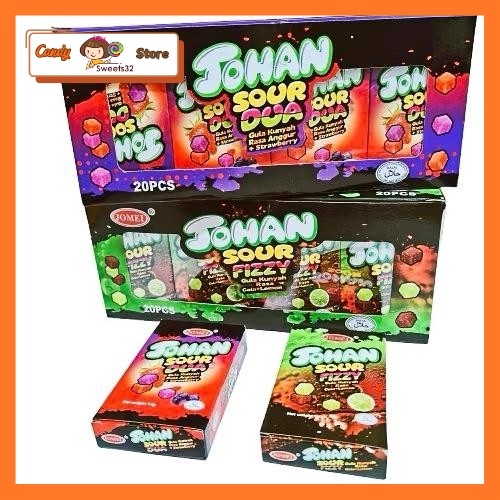 Jomei 20pcs JOHAN SOUR DUA (Strawberry+Grape) / SOUR FIZZY (Cola+Lemon ...