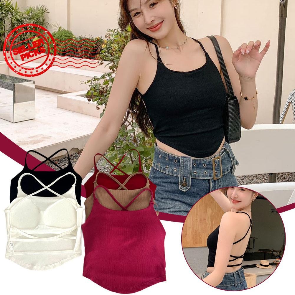 Seamed Threaded Camisole Tank Crossover Back Carefully One Pad Top Tank ...