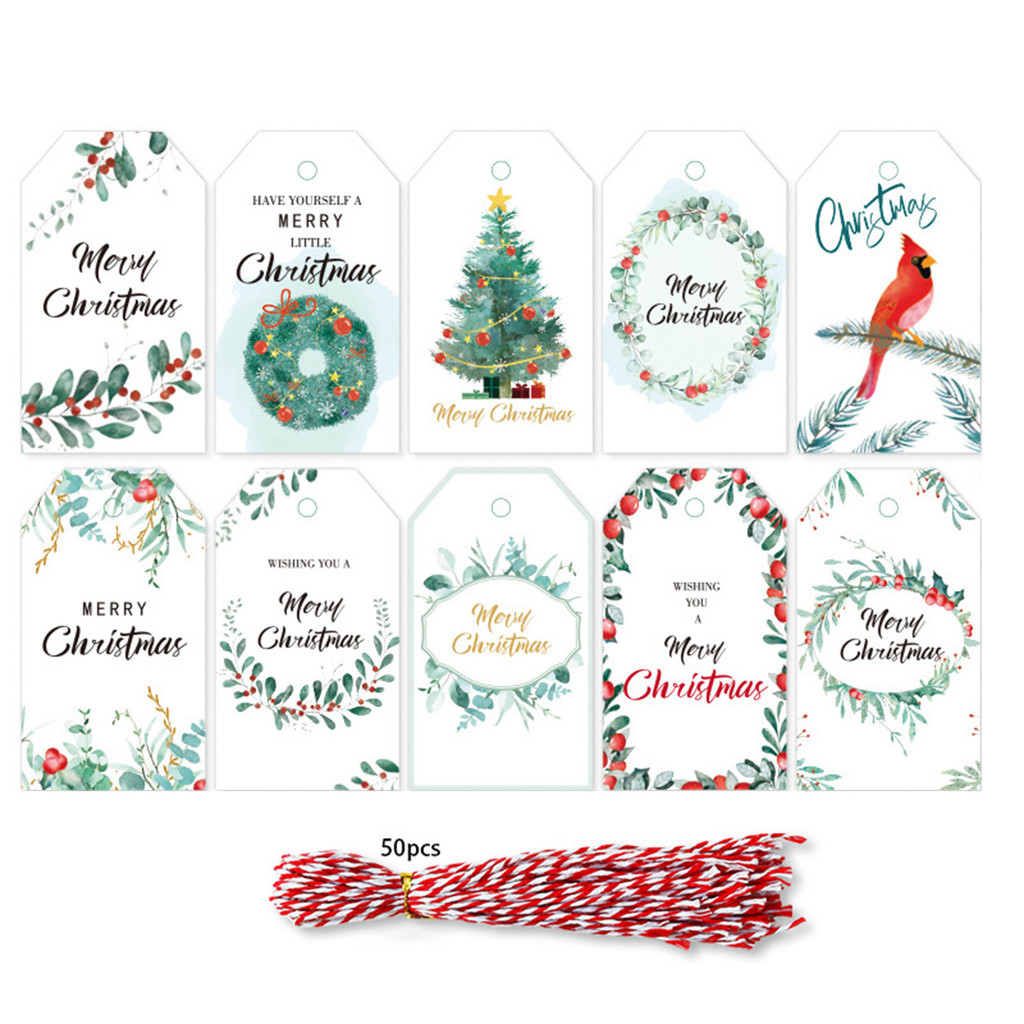 HLW 50 Pieces 10 Styles Christmas Kraft Gift Tag Hang Label Card with ...