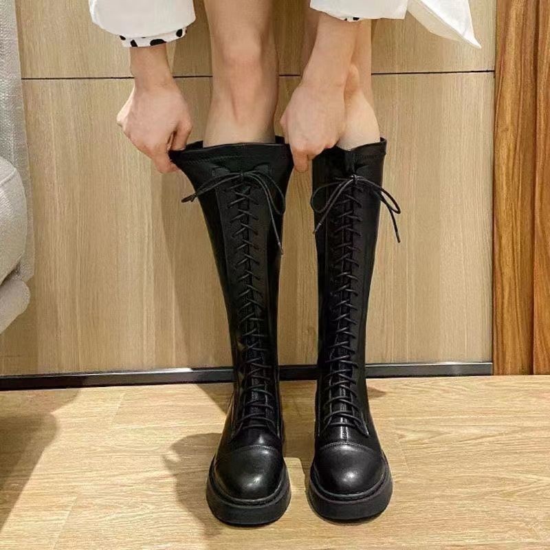 Martin Boots Black Thick-Soled Lace-Up High Boots Not Knee Long Knight ...