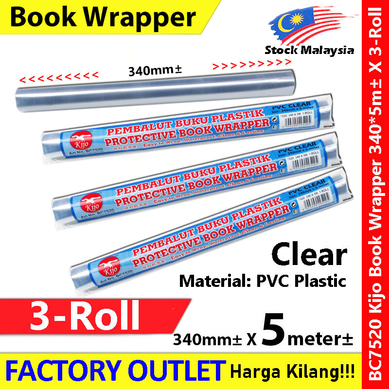 【3in1】 Transparent PVC Plastic Roll Book Cover Clear Plastic Book Cover ...