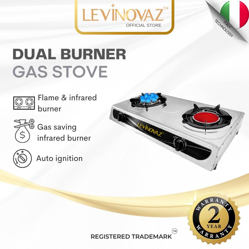 LEVINOVAZ Dual Gas Stove Stainless Steel Infrared Burner 8 Jet Head ...