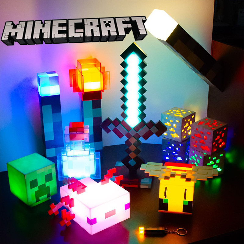 MC 2025 LED Minecraft Lamp Torch Color Changing Water Bottle Ore Block ...
