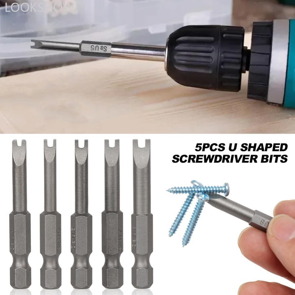 LOOKSHOW 5Pcs U Shaped Screwdriver Bits 1/4 Hex Magnetic Batch Head Set ...