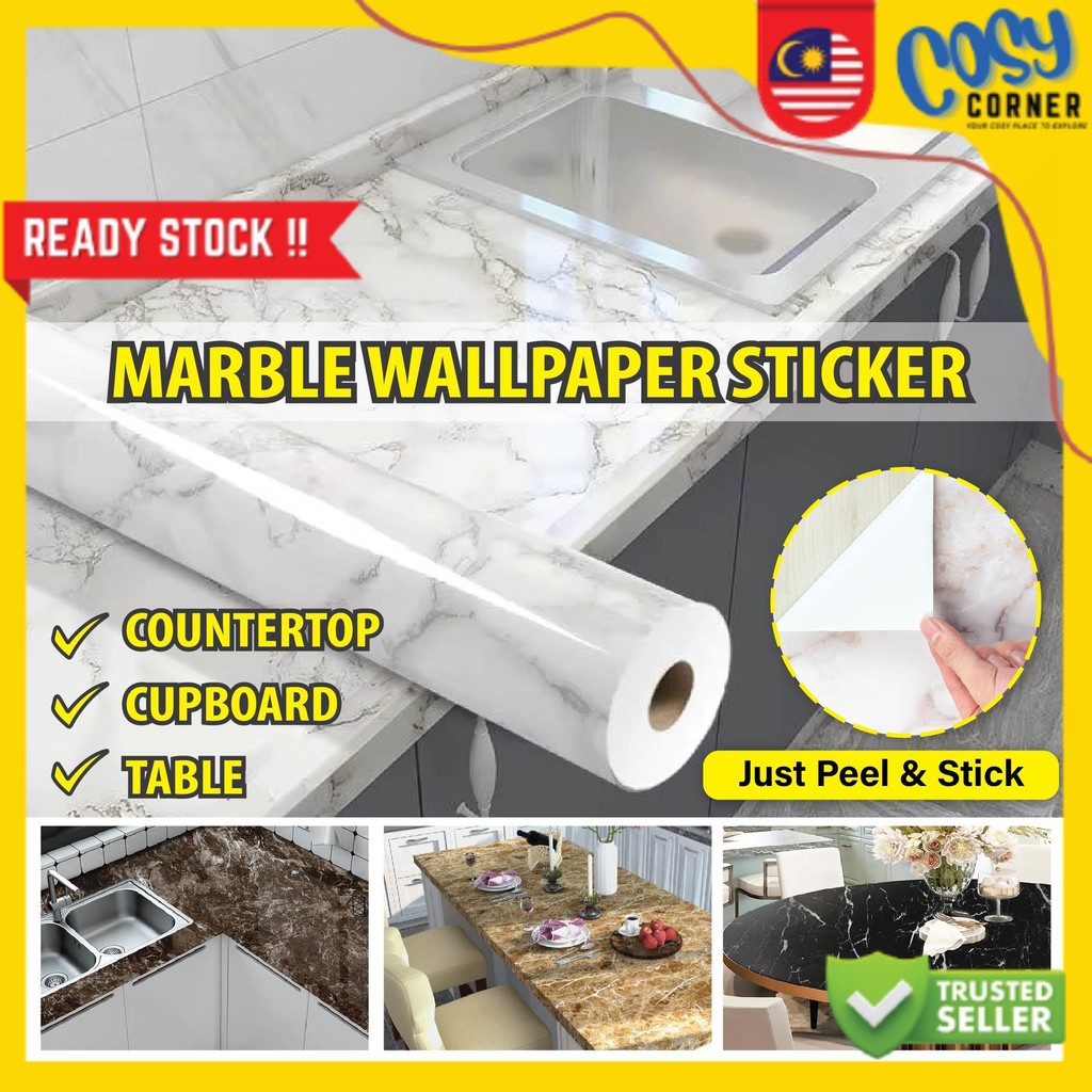 🇲🇾 Waterproof Marble Wallpaper Sticker Self-Adhesive Vinyl Wallpaper ...