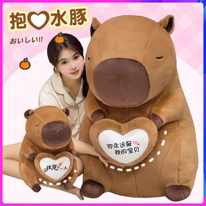 (Ready stock) 70/100cm Big capybara plushie heart hugging capybara ...
