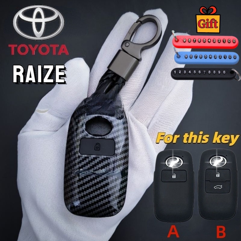 2 Buttons Carbon Fiber ABS Car Key Cover Case with Keychain for Toyota ...
