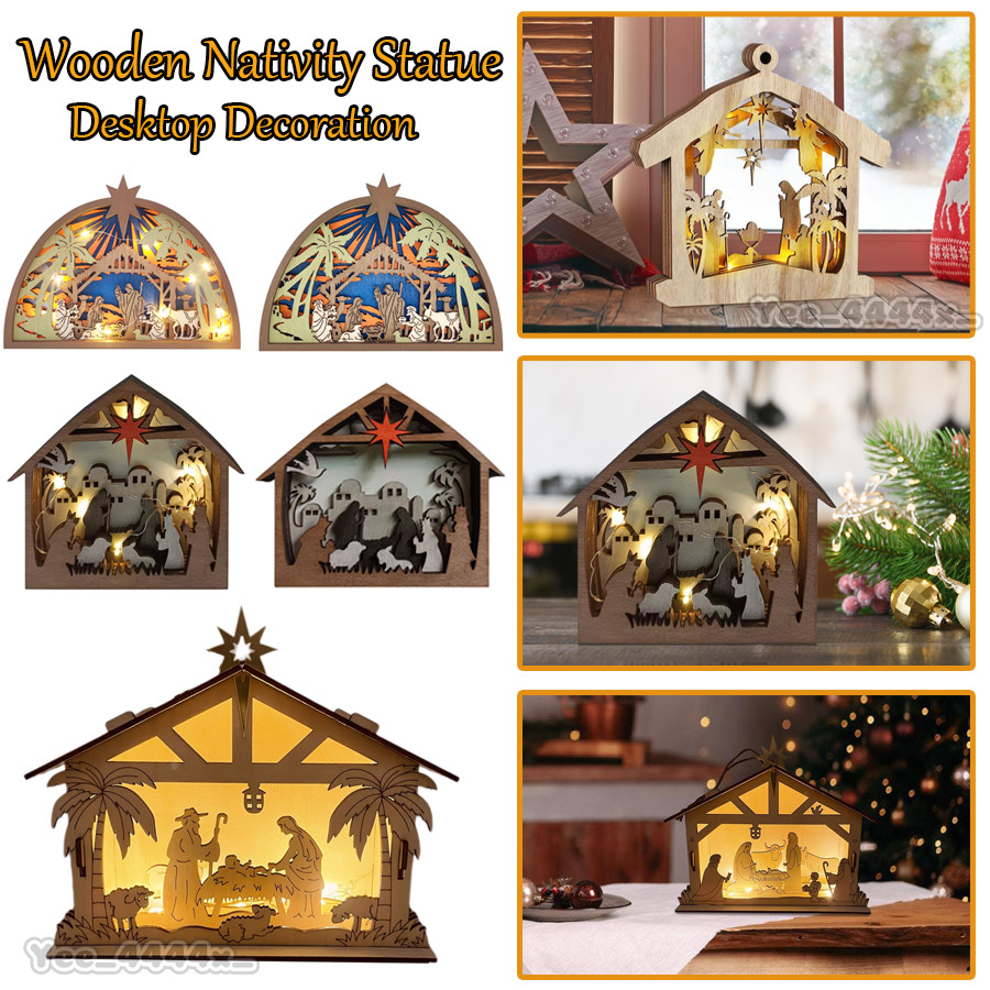 Wooden Nativity scene Statue Desktop decorations Christmas Nativity ...