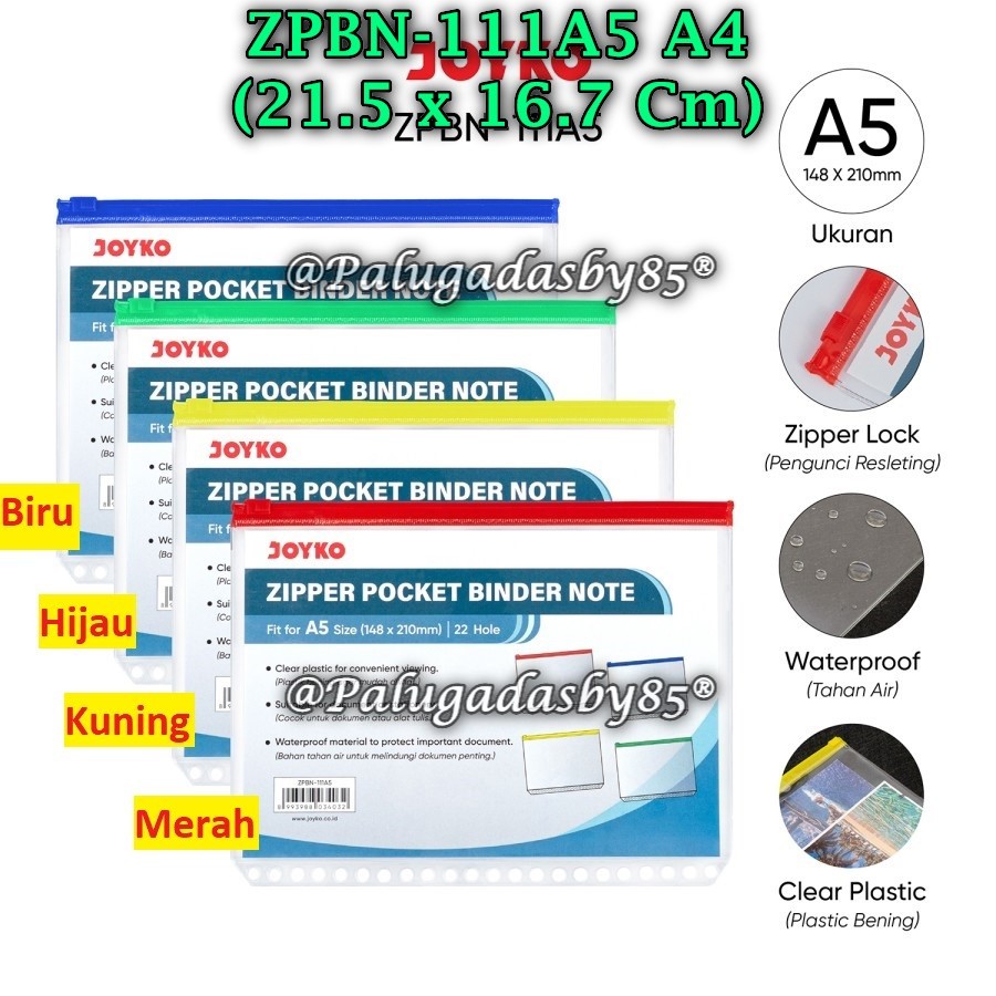 (1 Piece) Zipper Pocket Joyko ZPBN-111A5 A5 / Zipper Pocket Binder Note ...