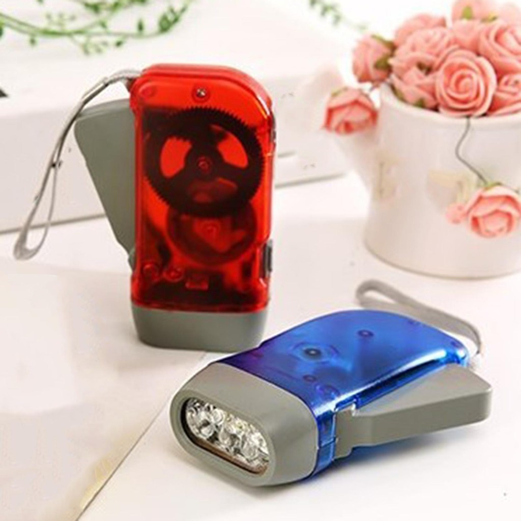 LED Hand Pressing Dynamo Crank Power Wind Up Flashlight Torch Light ...