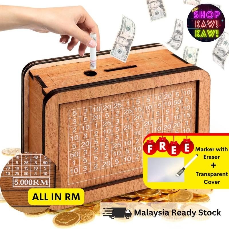 ShopKawKaw | Money Box Piggy Bank Wood Money Bank, Kotak Simpanan Wang ...