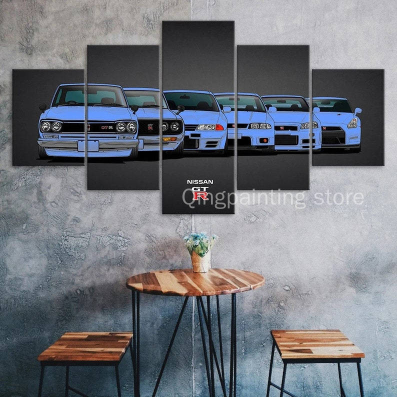 Blue Nissan Skyline Evolution Car Canvas 5 Piece Five Panel Print ...