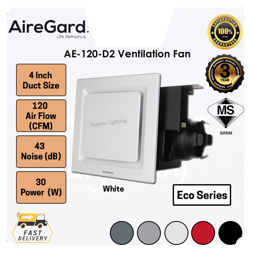 AireGard AE-120 D2 Air Ventilation Exhaust Fan (Square) 1028RPM Speed ...