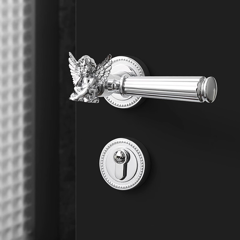 French Bright Silver Little Angel Door Lock American Wooden Door Handle ...