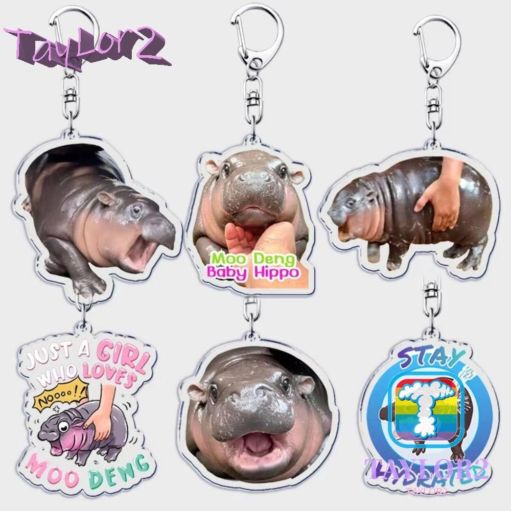 ATAYLOR Moo Deng Meme Keychain, Funny Cartoon Baby Hippo Acrylic ...