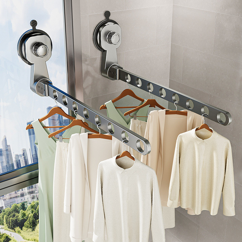 Suction Cup Folding Clothes Drying Rack for Balcony Without Punching ...