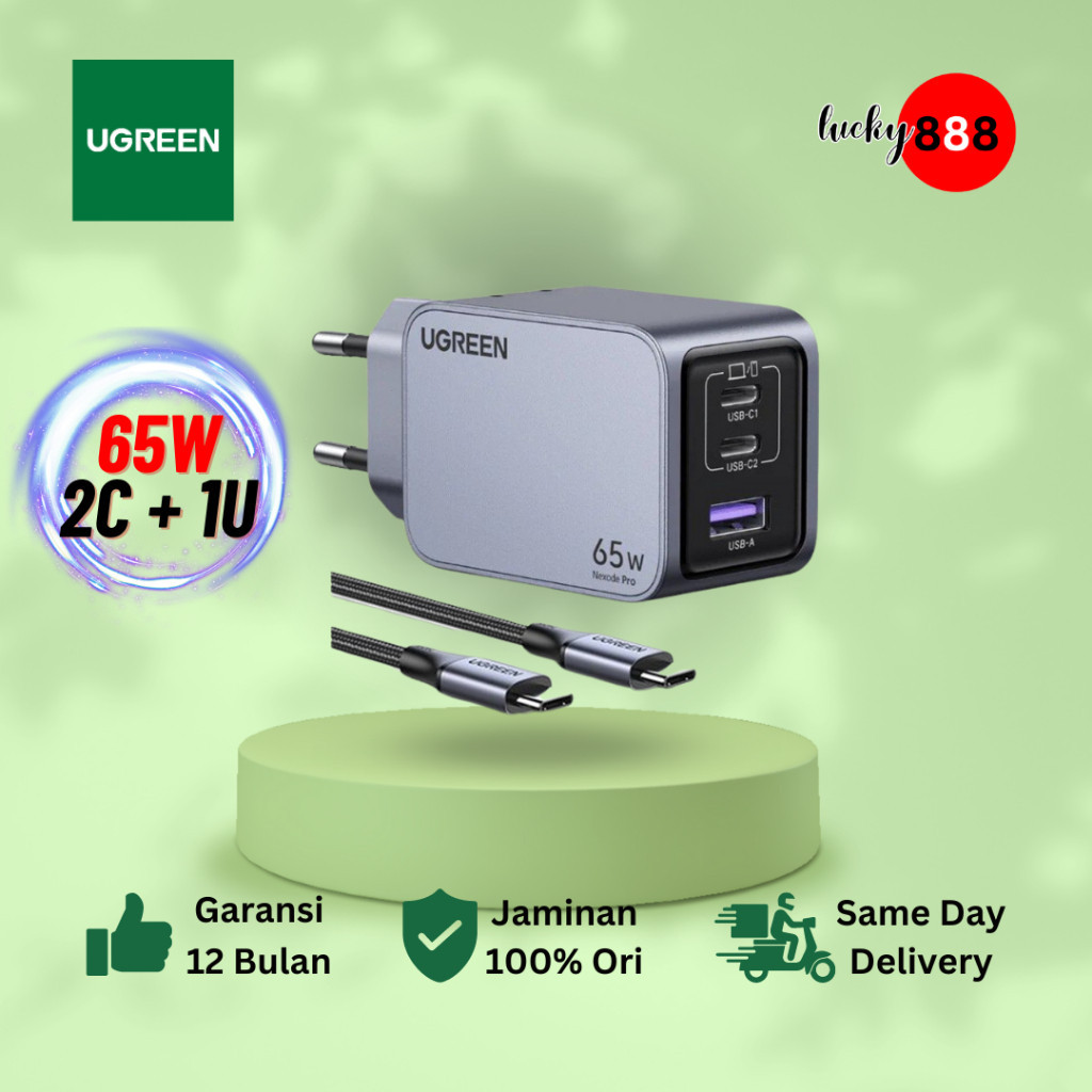 Ugreen NEXODE USB / Type-C 65W GaN Fast Charging 2C + 1U Adapter ...