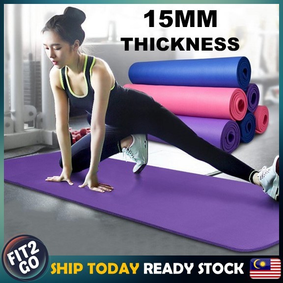 Yoga Mat 15MM NBR EXTRA THICK Non-Slip Mat + FREE CARRY STRAP Aerobic ...